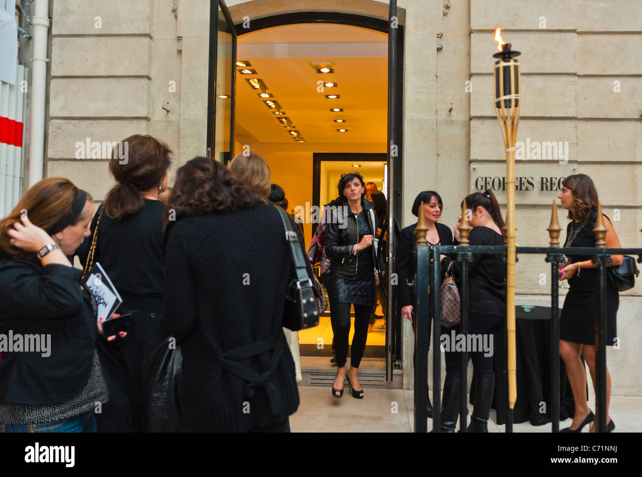 Paris, France, Crowd of French Teenagers Queuing Outside Luxury Shops ...
