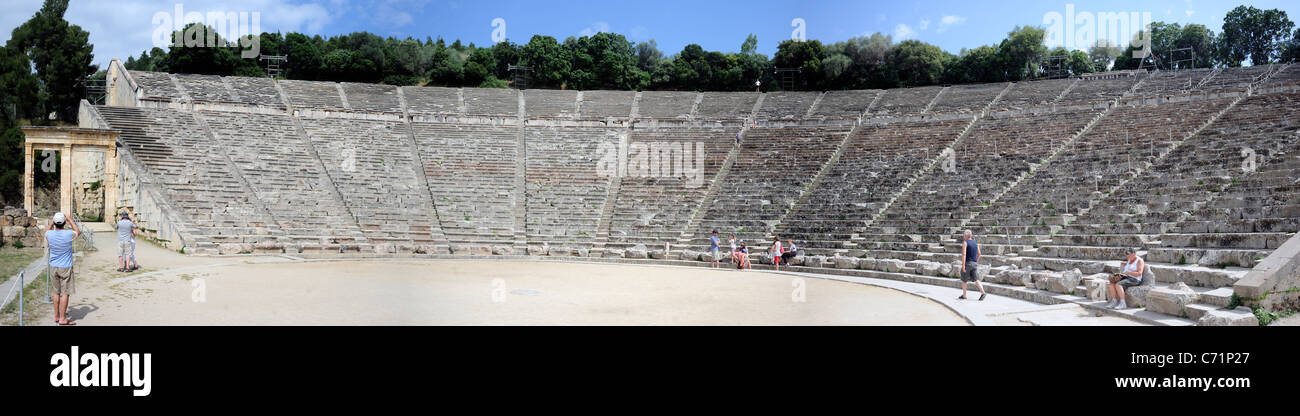 Panoramic view of Epidaurus, ancient greek theatre, Peloponnese, Greece ...