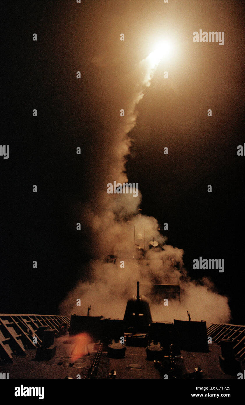 THE LAUNCHING OF THE FIRST TOMAHAWK CRUISE MISSILE FROM THE USS ...