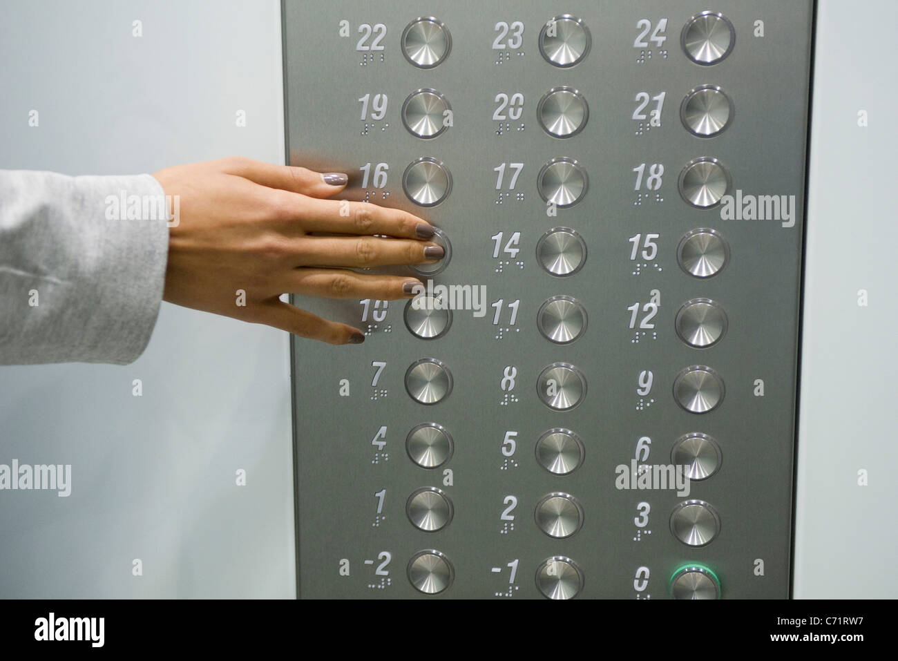 Woman's hand pressing elevator button, cropped Stock Photo - Alamy