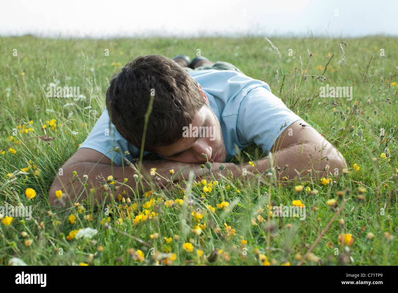 Man napping on meadow Stock Photo - Alamy
