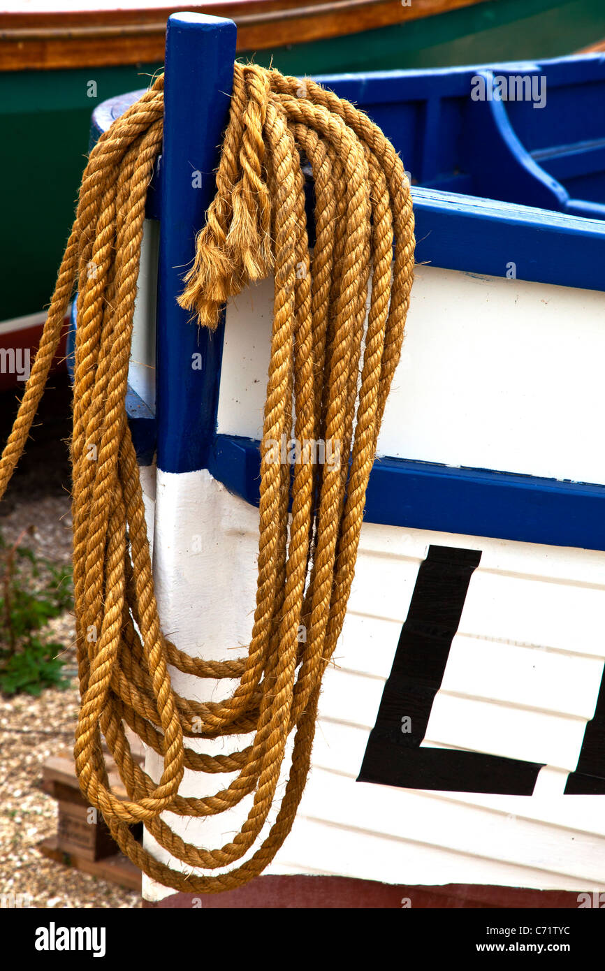 Coil of Rope Hanging from Bow of Sailing Boat Stock Photo - Alamy