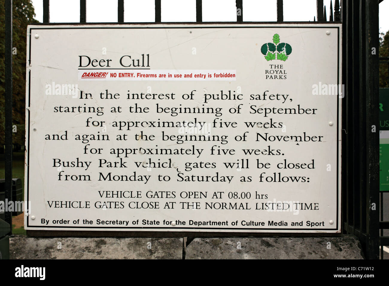 Deer Cull information signs at Bushy Park Hampton Surrey England UK ...