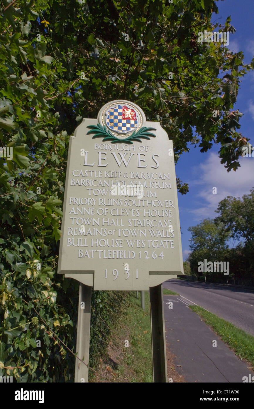 Town sign outside Lewes East Sussex, England, UK Stock Photo - Alamy