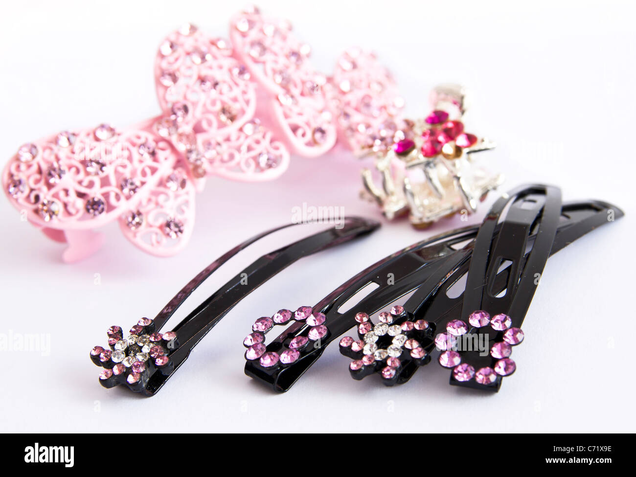 hair clips on white background Stock Photo - Alamy