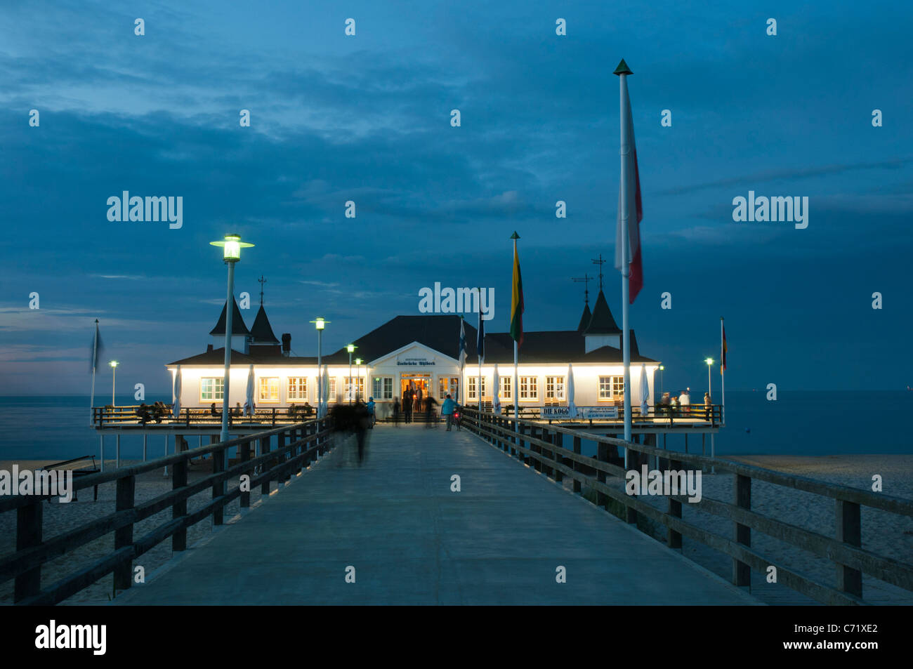 Ahlbeck pier at night, Usedom Island, Baltic Sea, Mecklenburg ...