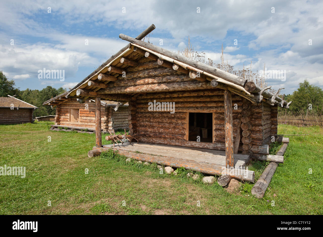 Ancient traditional russian wooden house X century Stock Photo - Alamy