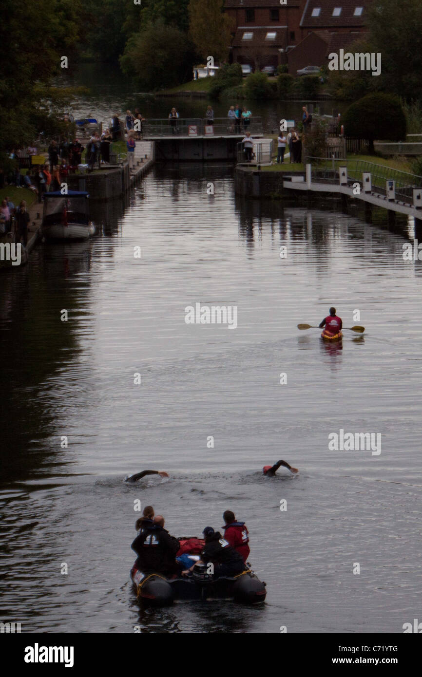 David Walliams taking part in his Sports Relief Swim on the Thames ...