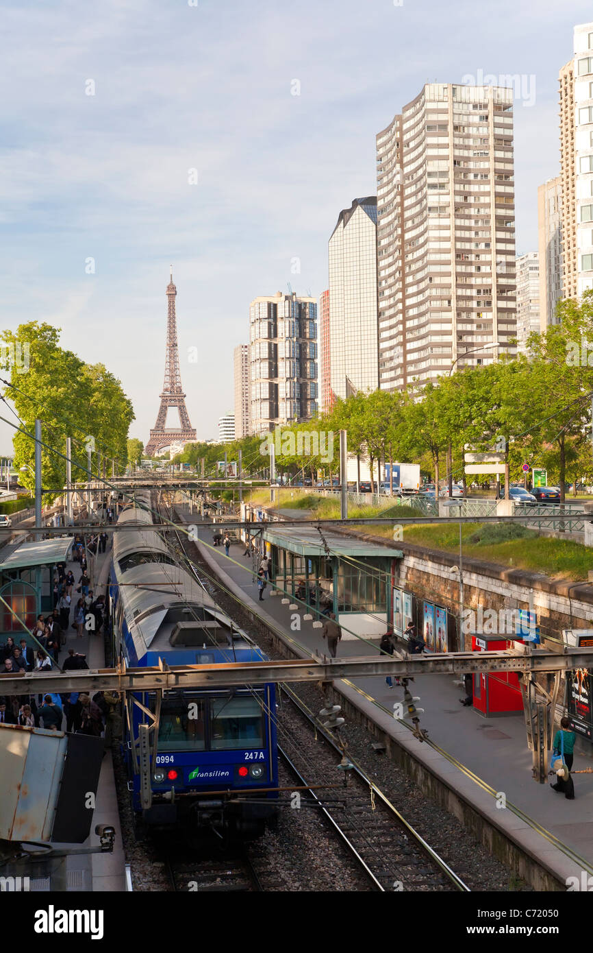 France, Paris, Train Station with High-rise Buildings on the Left Bank ...