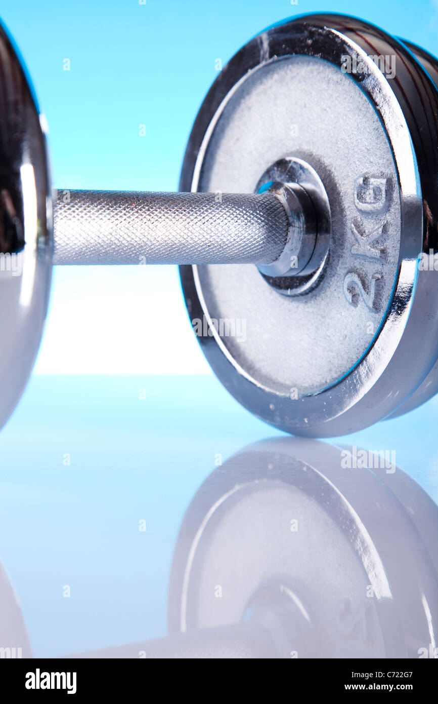 Measuring of dumbbell Stock Photo - Alamy
