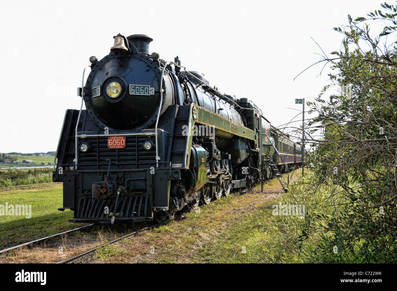 The 6060 steam locomotive stopped at Big Valley, Alberta, Canada Stock ...