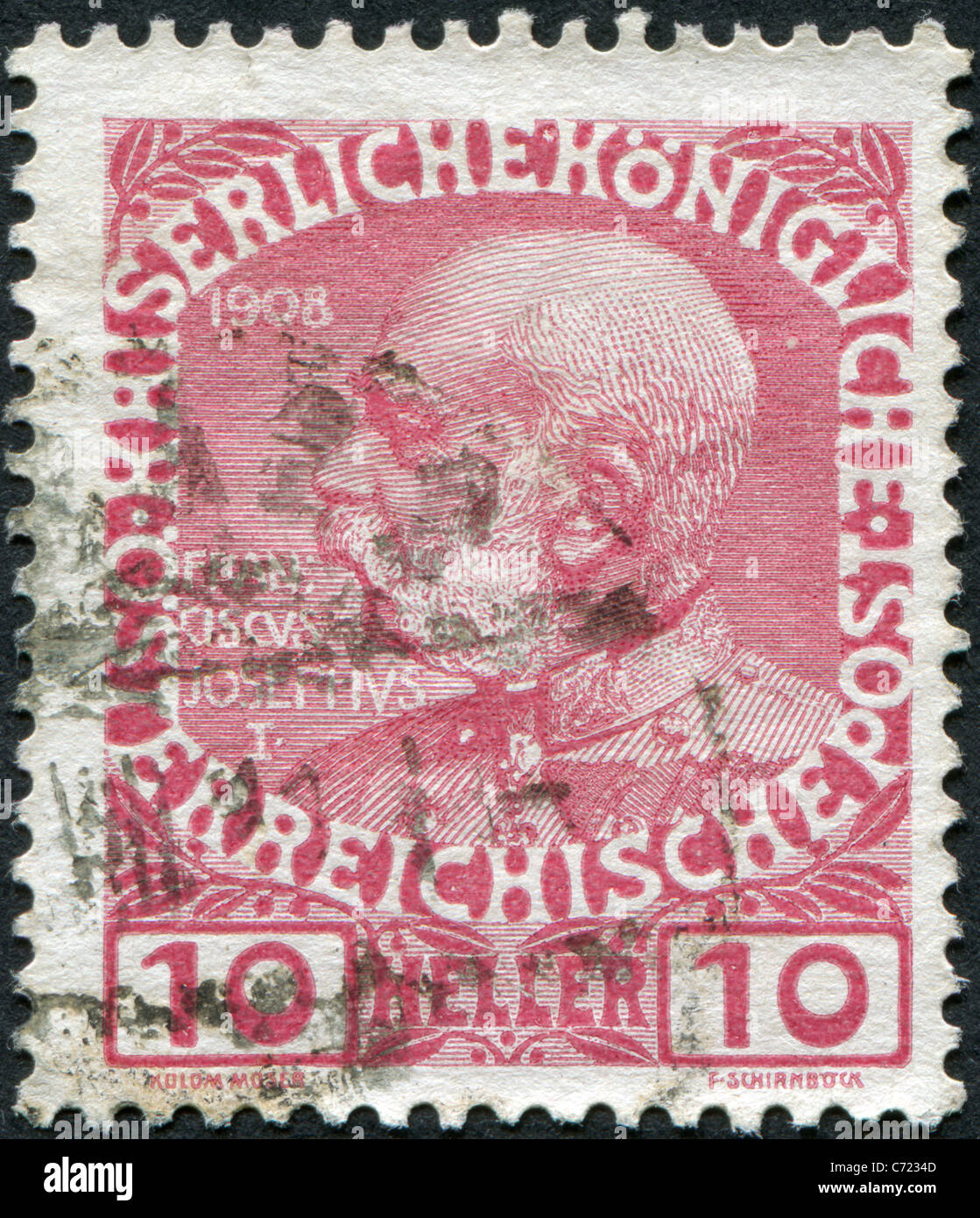 AUSTRIA - 1908: A stamp printed in Austria, shows Franz Joseph I of ...
