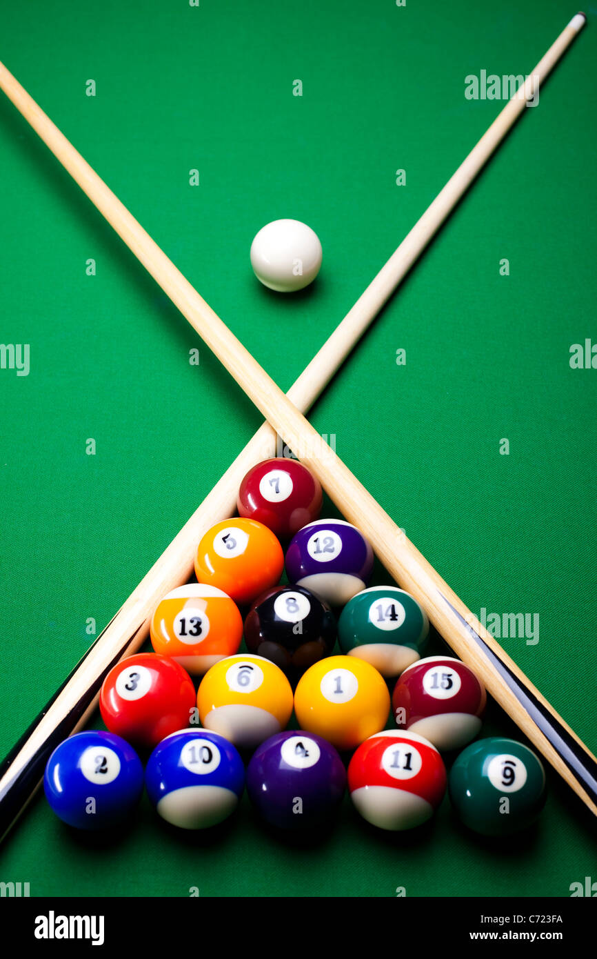 Billiard table and balls Stock Photo - Alamy