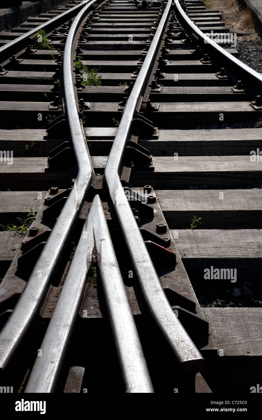 Close up of a Railroad Track Junction Stock Photo - Alamy