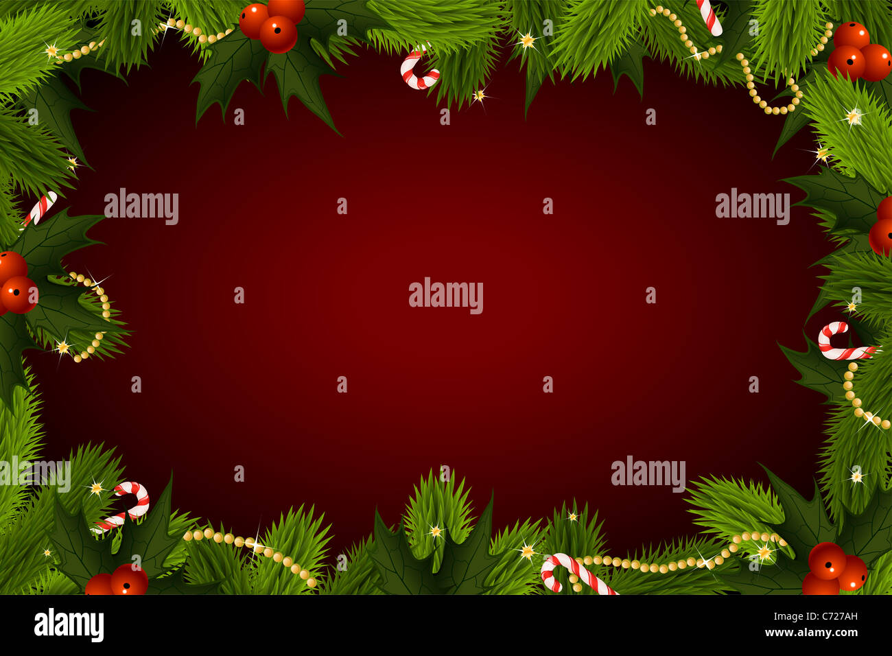 Winter Christmas frame with fir-tree and mistletoe Stock Photo - Alamy