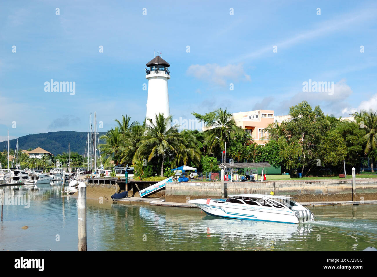 Lighthouse at Boat Lagoon Marina, Phuket island, Thailand Stock Photo ...