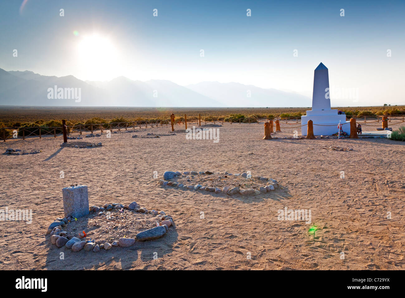 Monument at the cemetery at Manzanar War Relocation Center ...