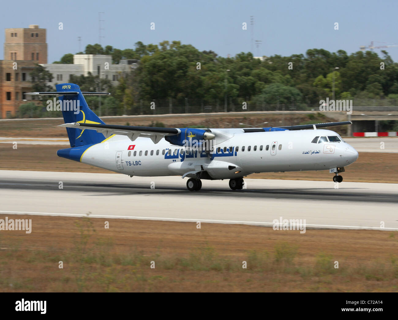 Tuninter ATR 72 short haul turboprop airliner taking off from Malta ...