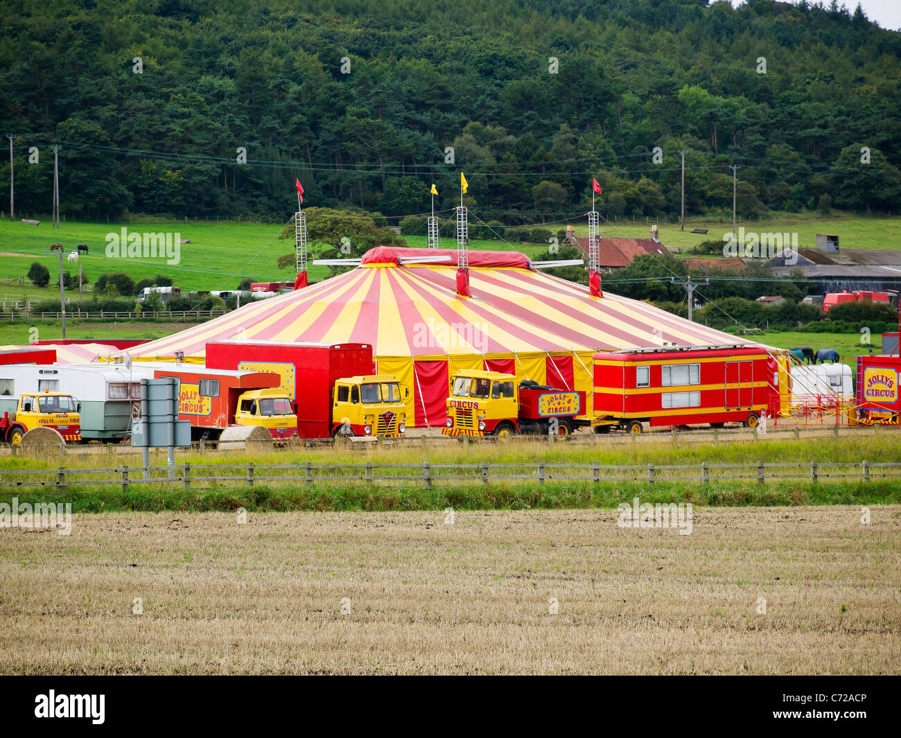 Peter Jolly's travelling Circus set up in a field in Cleveland UK Stock ...