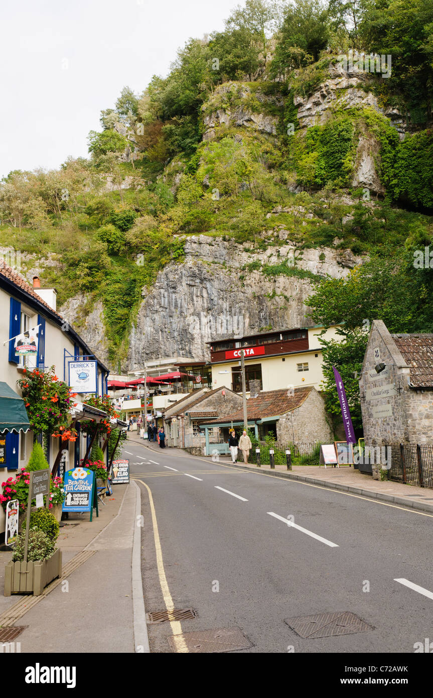 Cheddar Gorge road and shops Stock Photo - Alamy