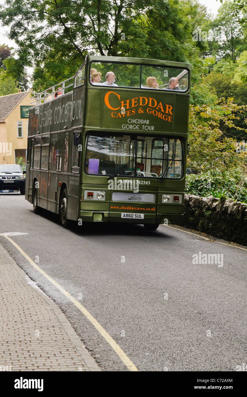 Open top tour bus for Cheddar caves and gorge Stock Photo - Alamy