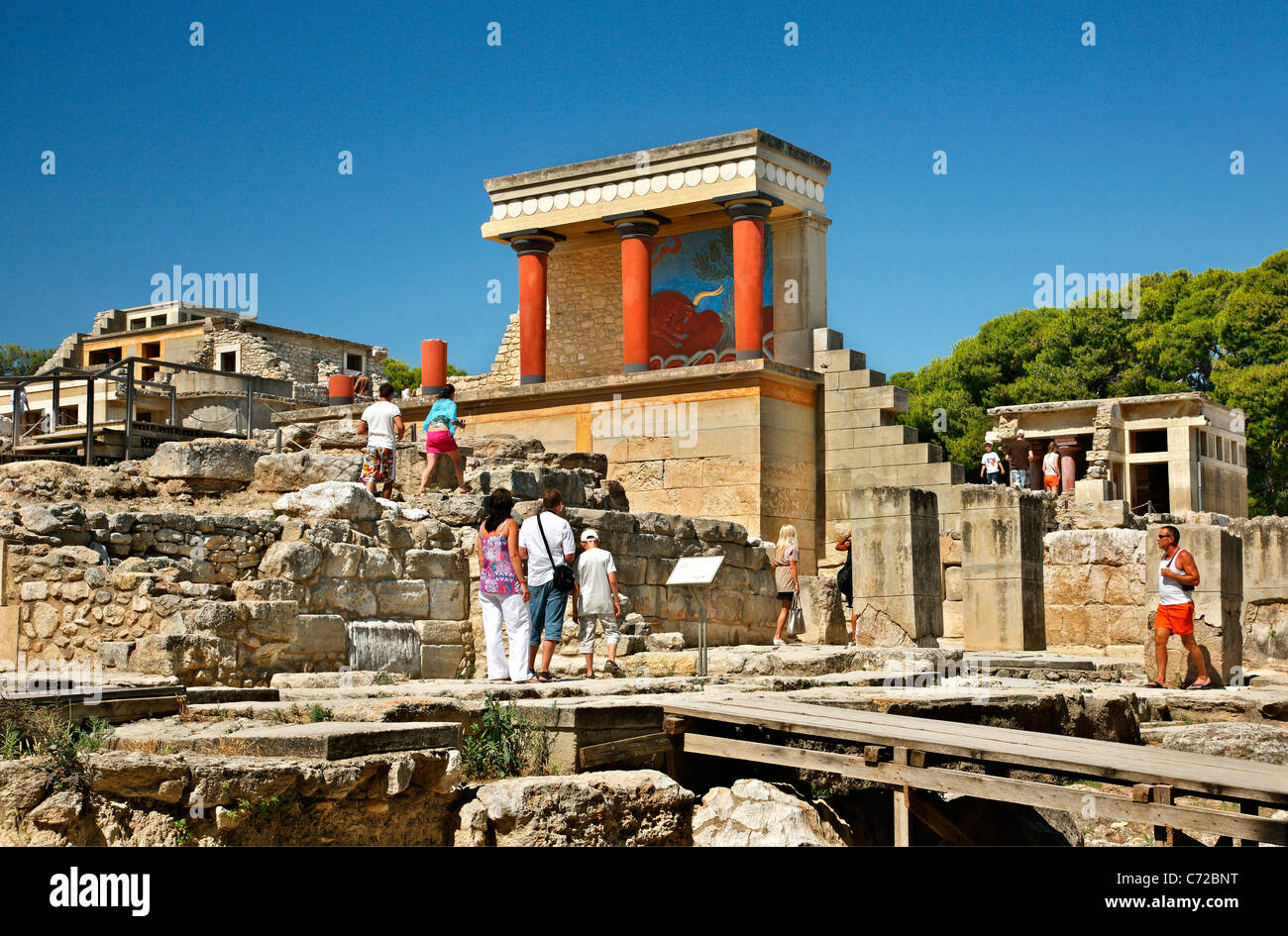 Partial view of the Minoan Palace of Knossos with characteristic ...