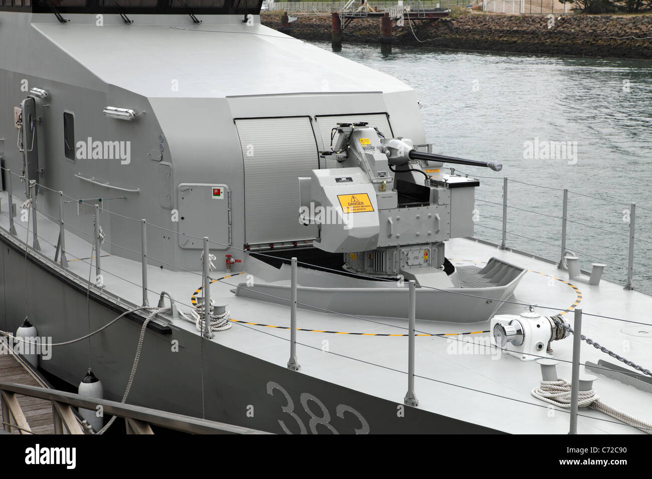 Military patrol boat from North Africa, with French warning signs, at ...