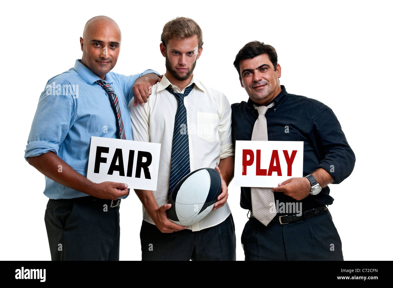 Rugby fans with fair play warning Stock Photo - Alamy