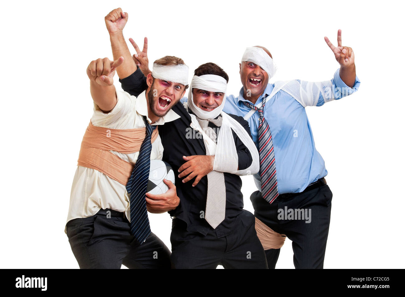 Group of injured businessmen after a rugby game Stock Photo - Alamy