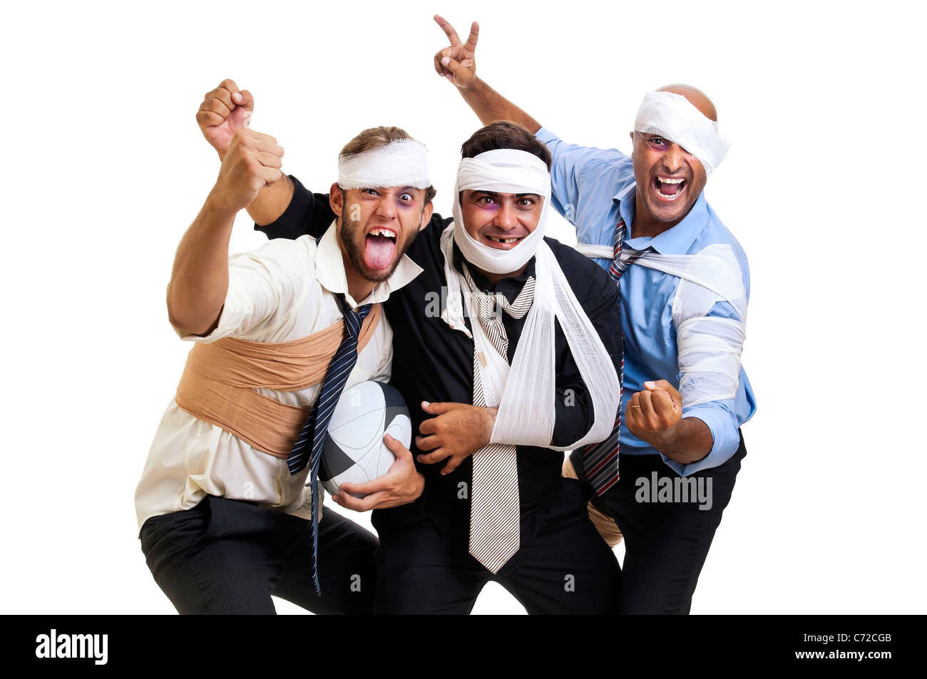 Group of injured businessmen after a rugby game Stock Photo - Alamy