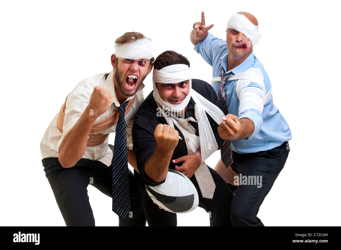 Group of injured businessmen after a rugby game Stock Photo - Alamy
