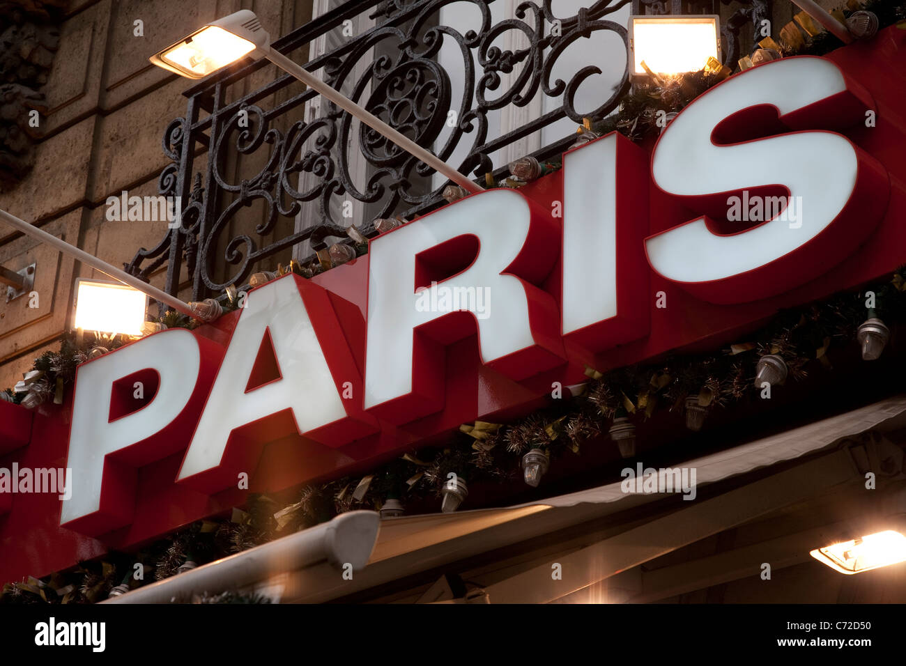 Paris Sign illuminated at night Stock Photo - Alamy