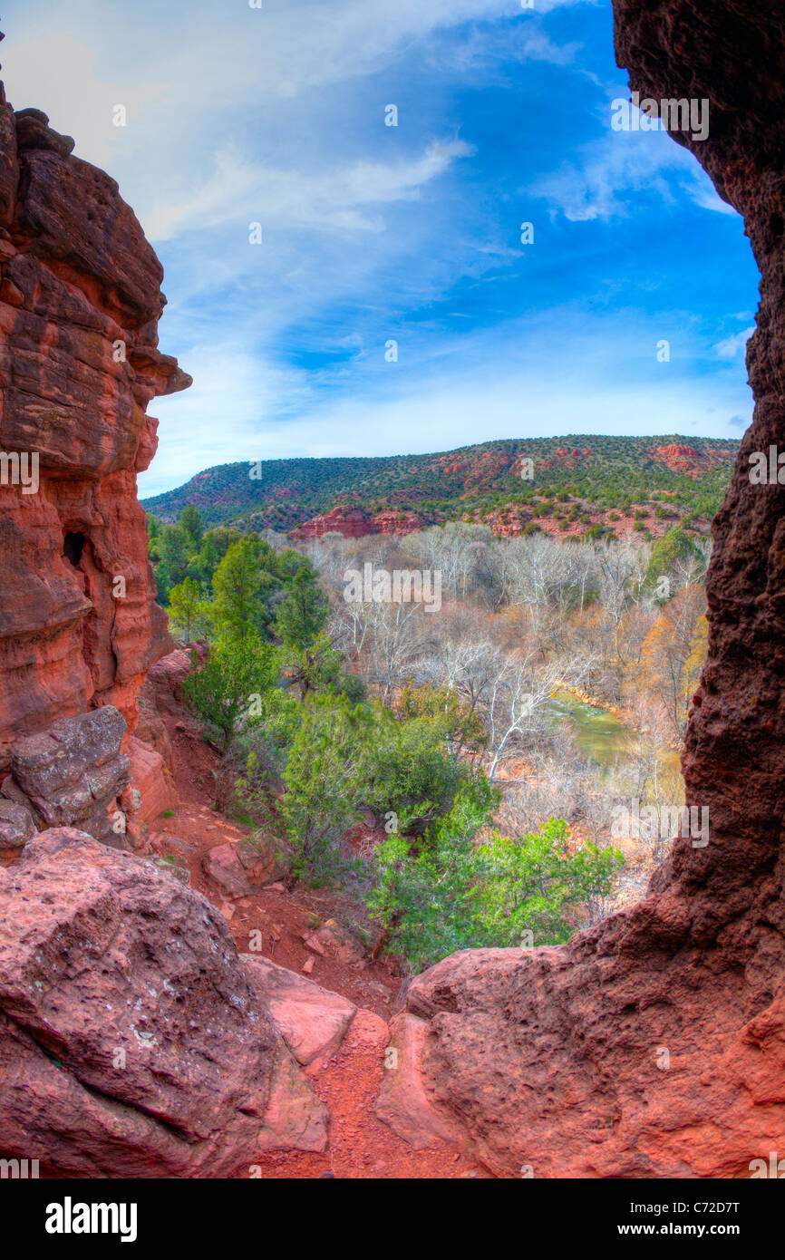 Red rock cliffs over Oak Creek Stock Photo - Alamy