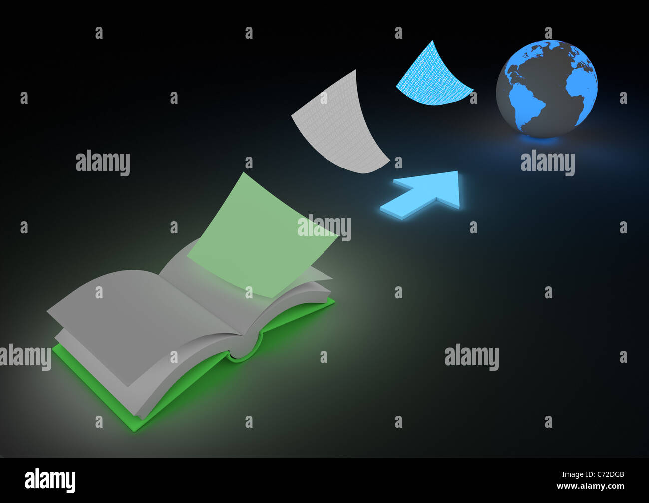 render of converting a book into binary code Stock Photo - Alamy