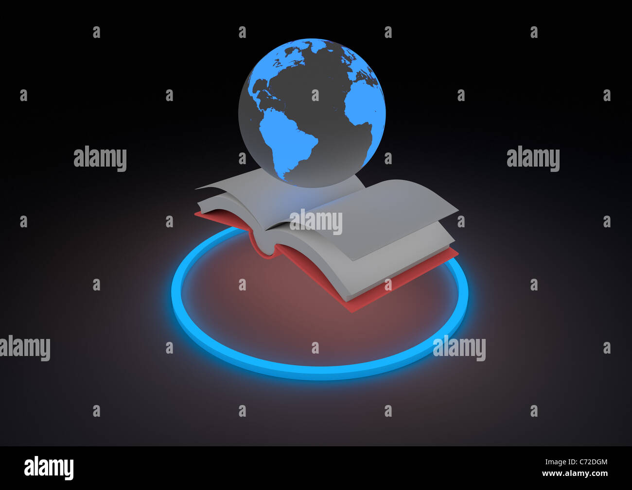 render of a floating open book with the planet Stock Photo - Alamy