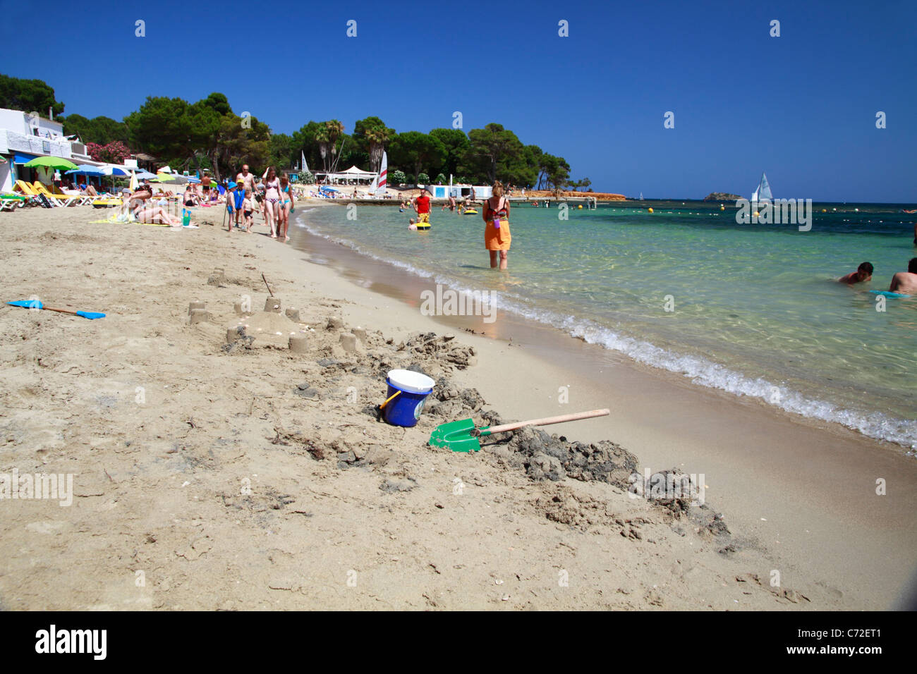 View of the beach of Cala Pada, Santa Eulalia, Ibiza, Spain Stock Photo ...