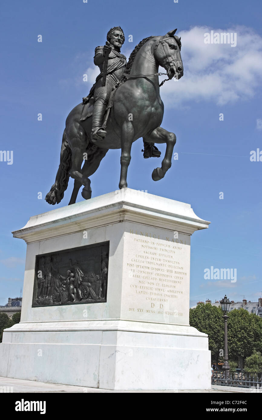 A statue of King Henry IV on horseback on the Pont Neuf in Paris ...