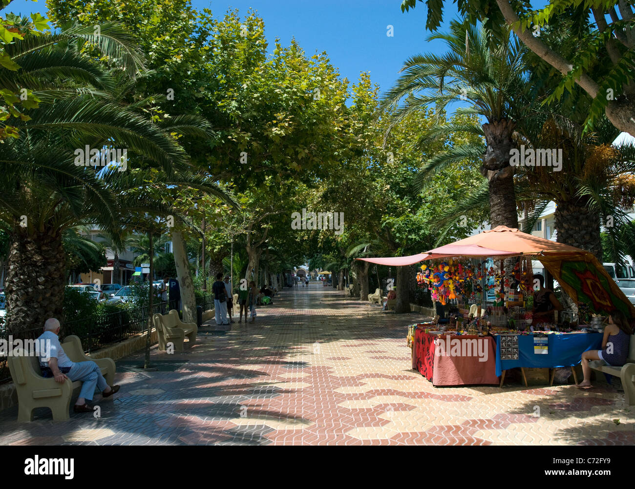Tree lined boulevard, Santa Eulalia, Ibiza, Spain Stock Photo - Alamy