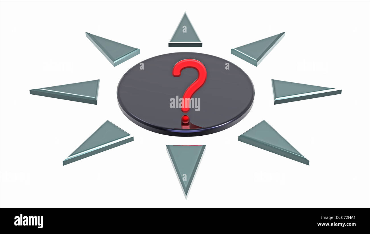 Question mark with directions isolated on white Stock Photo - Alamy