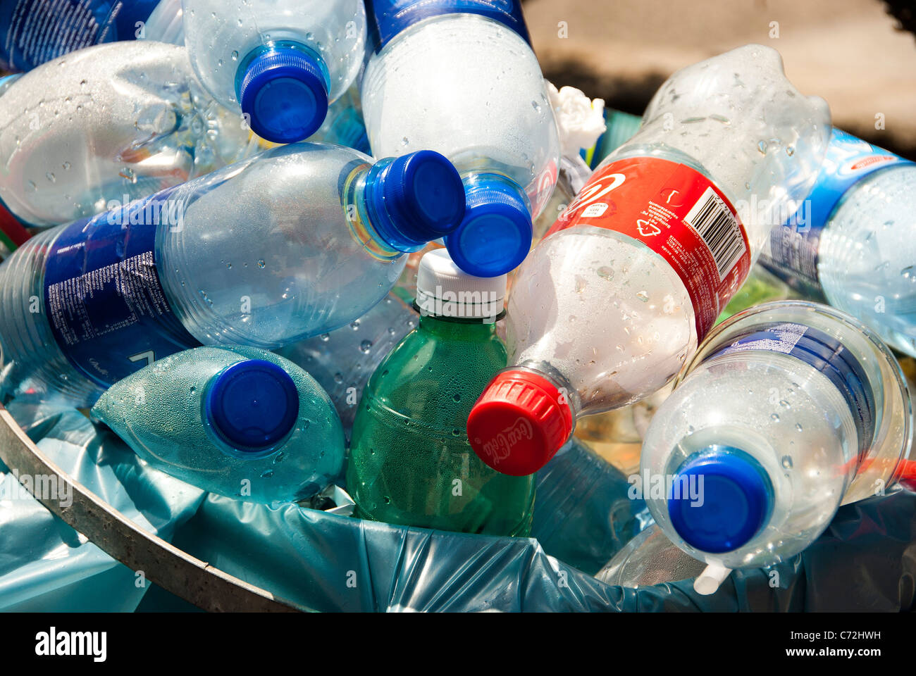 Plastic bottles in litter bin Stock Photo - Alamy