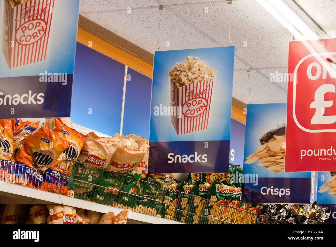 Snacks in a budget supermarket in the UK Stock Photo - Alamy