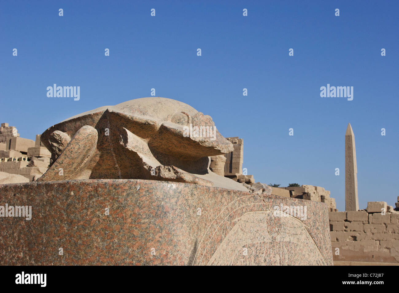 Sacred scarab beatle statue, Karnak Temple, Luxor, Egypt Stock Photo ...