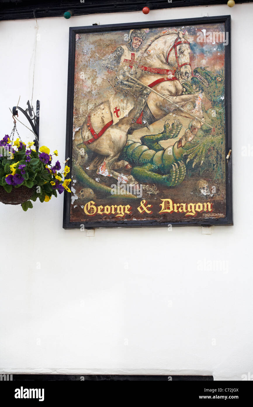 Pub sign on wall of George & Dragon in Ilfracombe, August Stock Photo ...