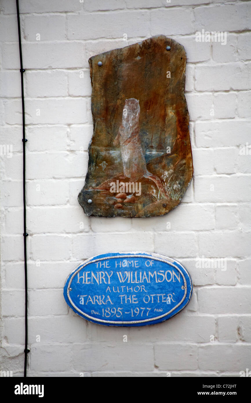 Plaque on wall of the home of Henry Williamson author of Tarka the ...