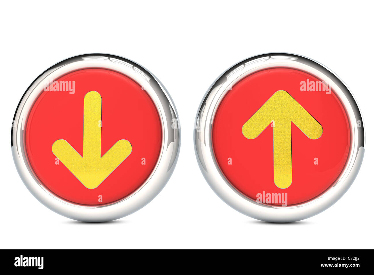 Red 3d download and upload button sign Stock Photo - Alamy