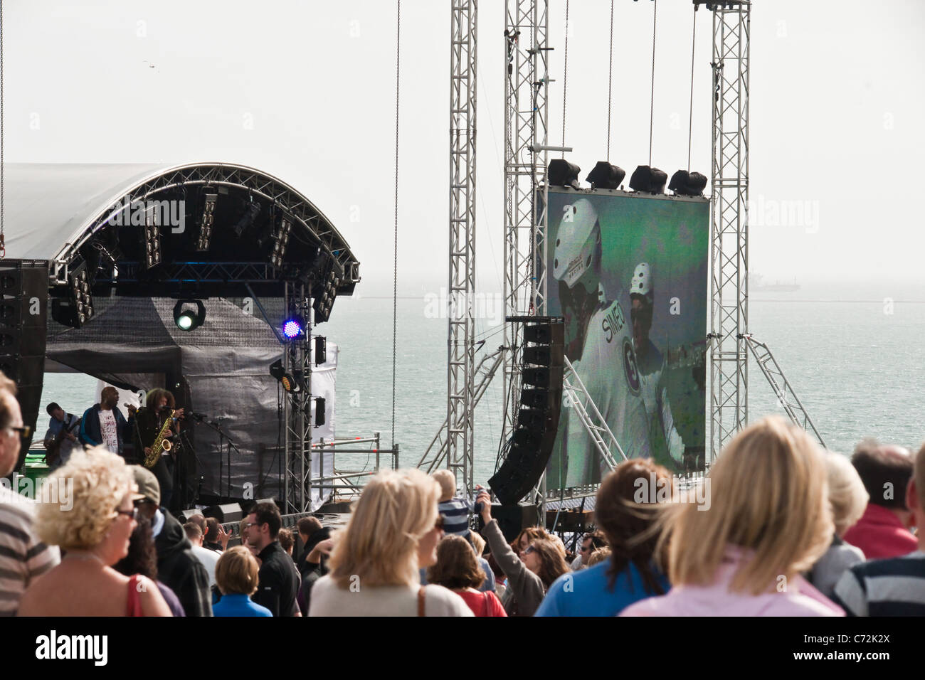 Big screen event and spectators on the Hoe, Plymouth, UK Stock Photo ...