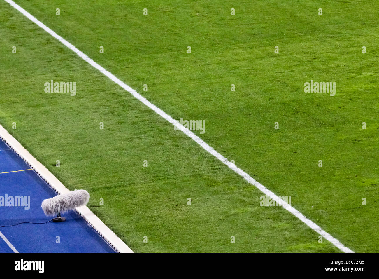 A boom microphone next to a football field in Vienna's main stadium ...