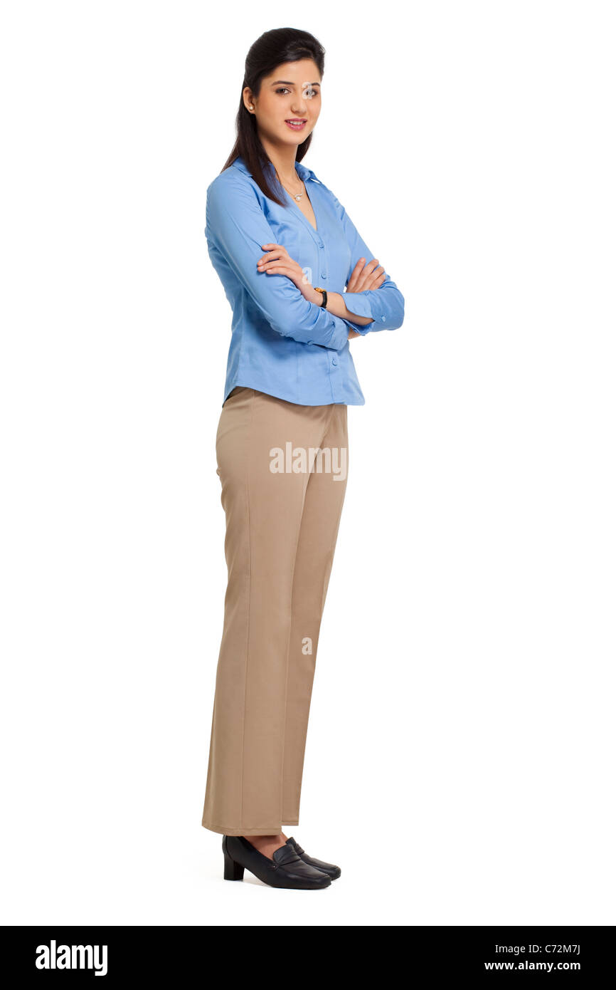 Happy female camera standing Cut Out Stock Images & Pictures - Alamy