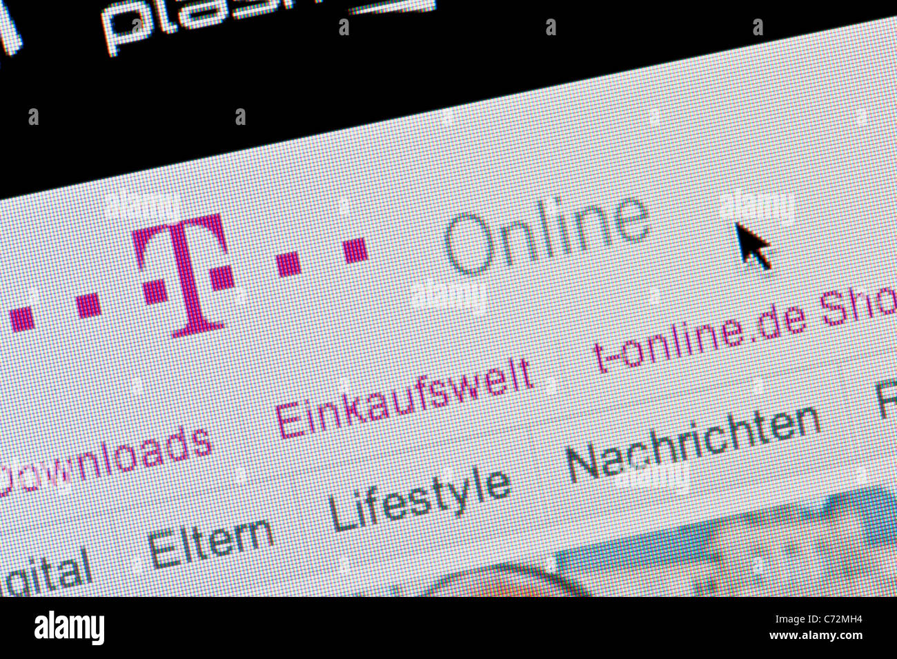 Close up of the T-Online logo as seen on its website. (Editorial use ...