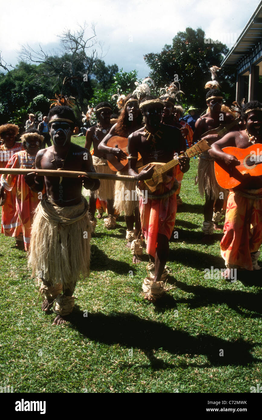 Indigenous Kanak dancers performing at the Tjibaou Culltural Centre ...